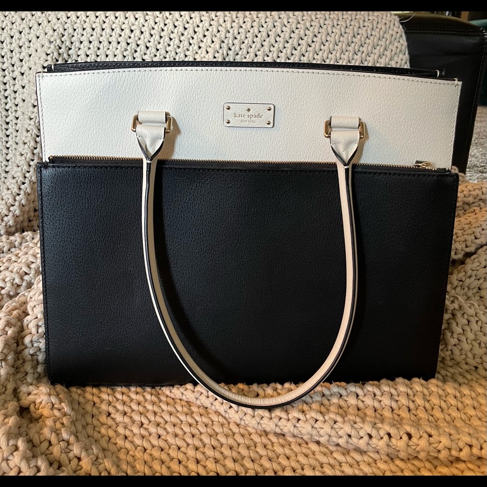 Kate Spade Sturdy White And Black Shoulder Bag With F… - Gem